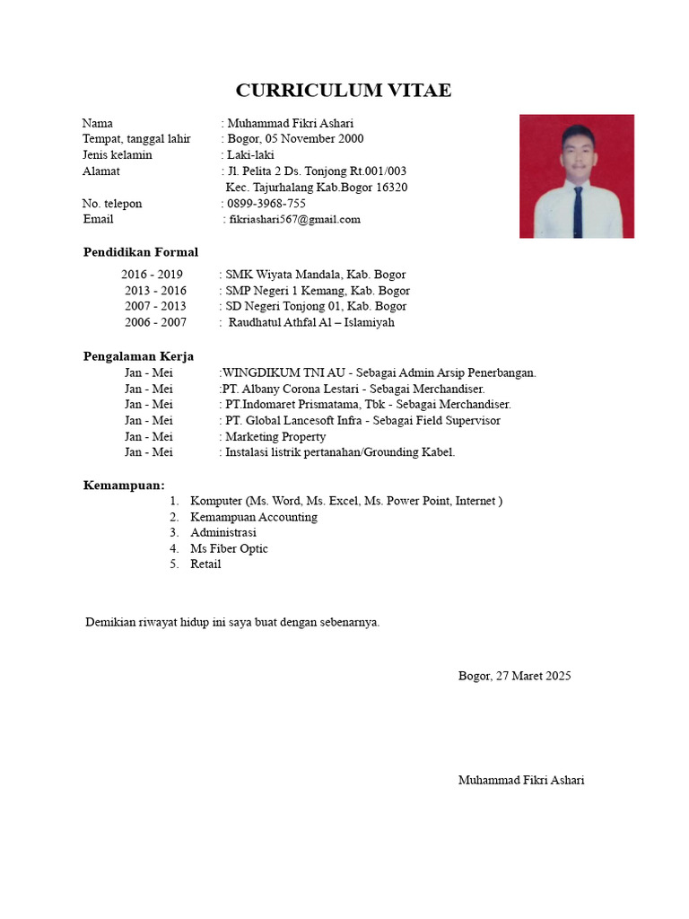 CV Muhammad Fikri-4 | PDF