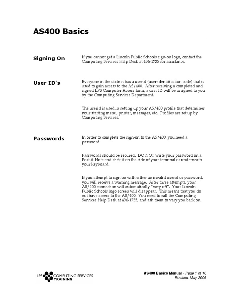 AS400 Basics Manual | PDF | Computer Keyboard | Printer (Computing)