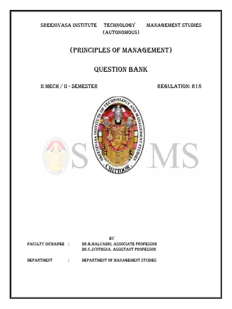 5.18MBA221 Principles of Management Question Bank | PDF | Leadership ...