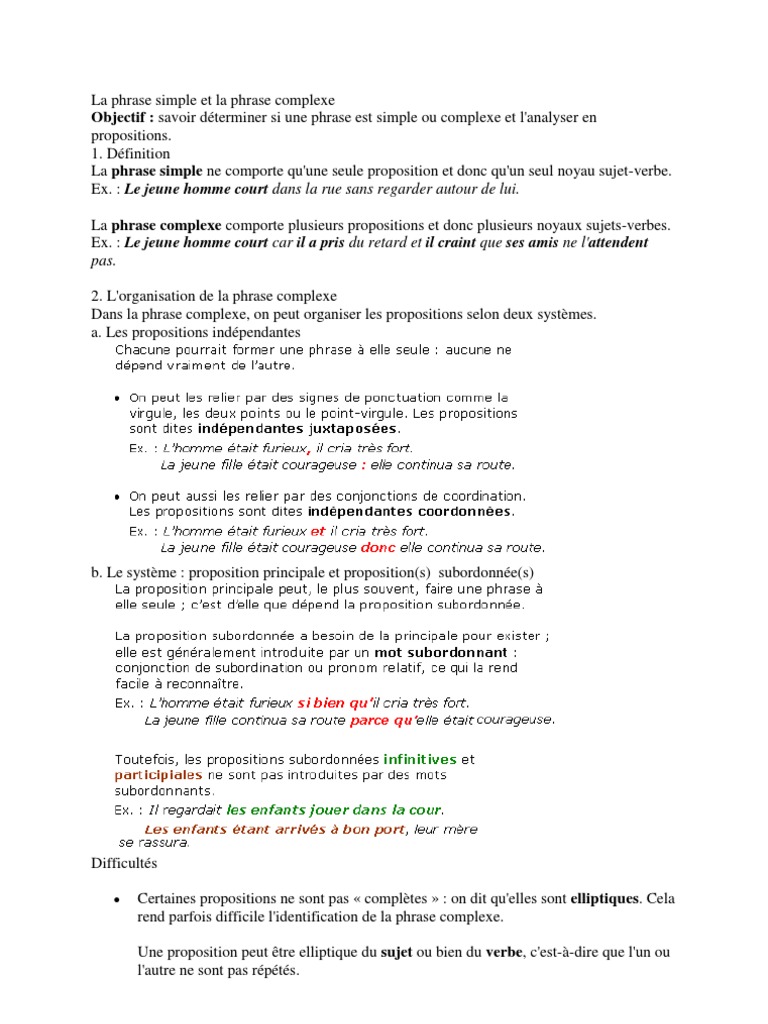 Phrase simple et complexe : définitions et exemples | PDF | Clause | Phrase