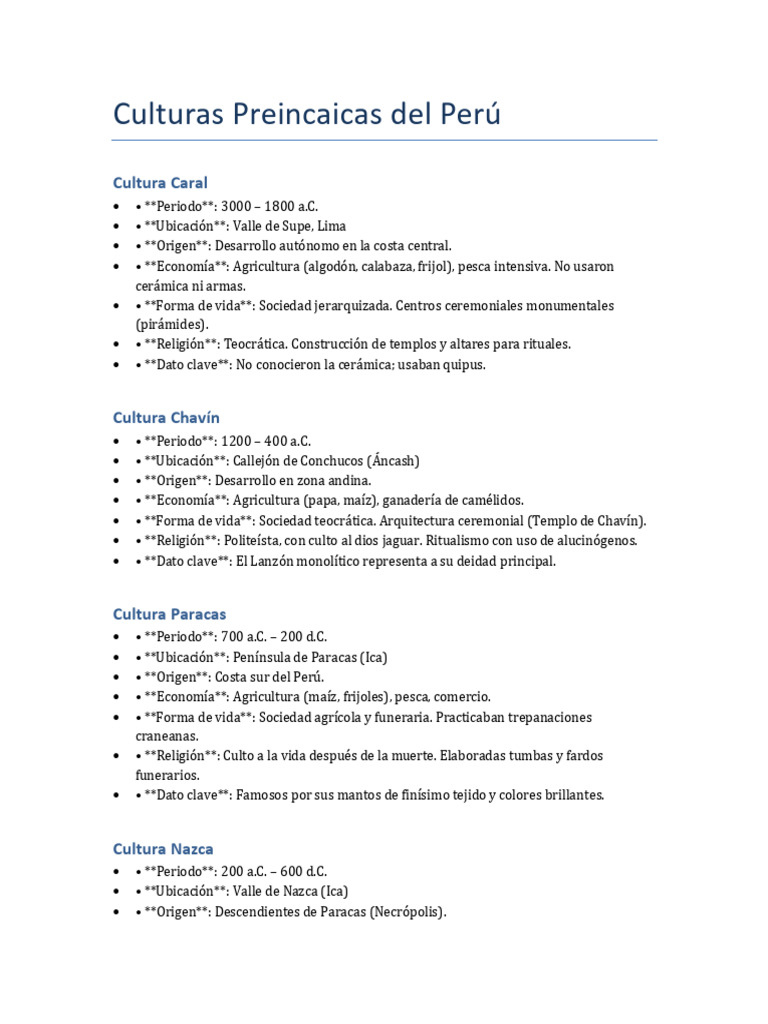 Culturas Preincaicas Peru | PDF | Imperio Inca | Era precolombina
