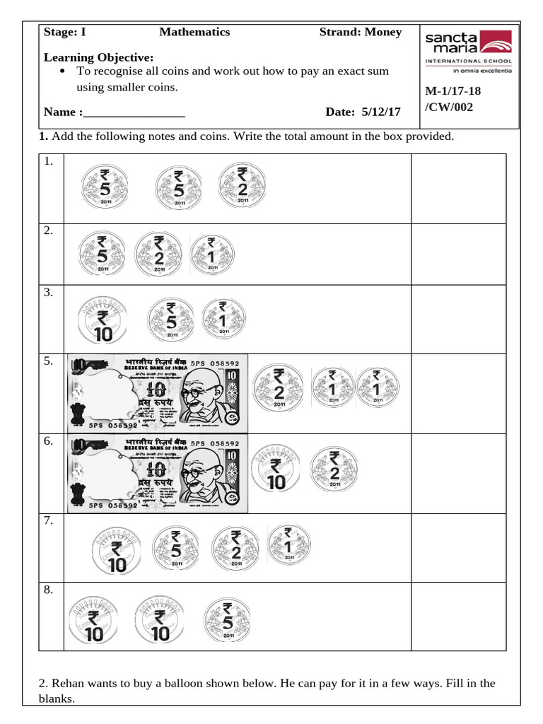 CW Grade 1 Money | PDF