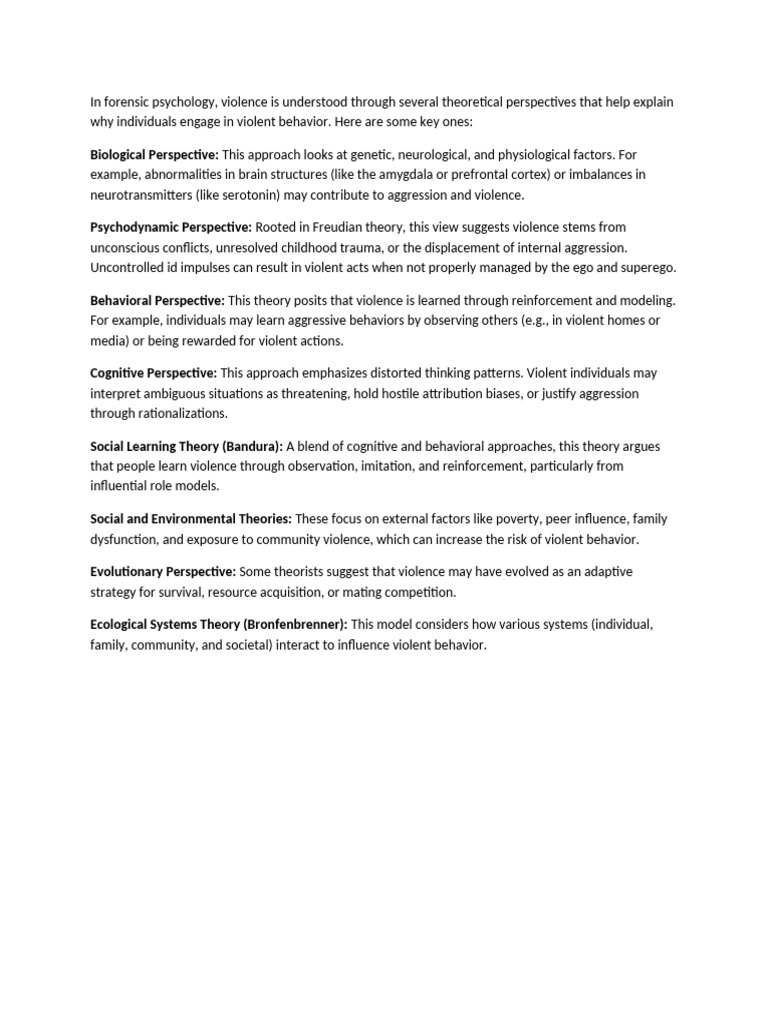 Theoretical Perspective On Violence (Sem 8) | PDF