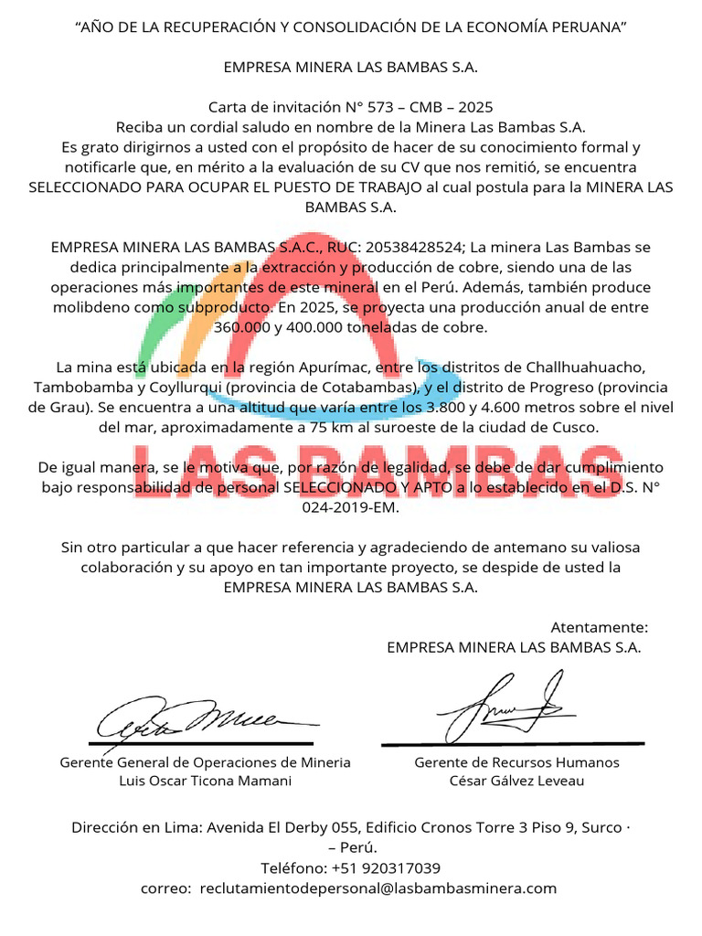 Carta de Invitacion Las Bambas | PDF