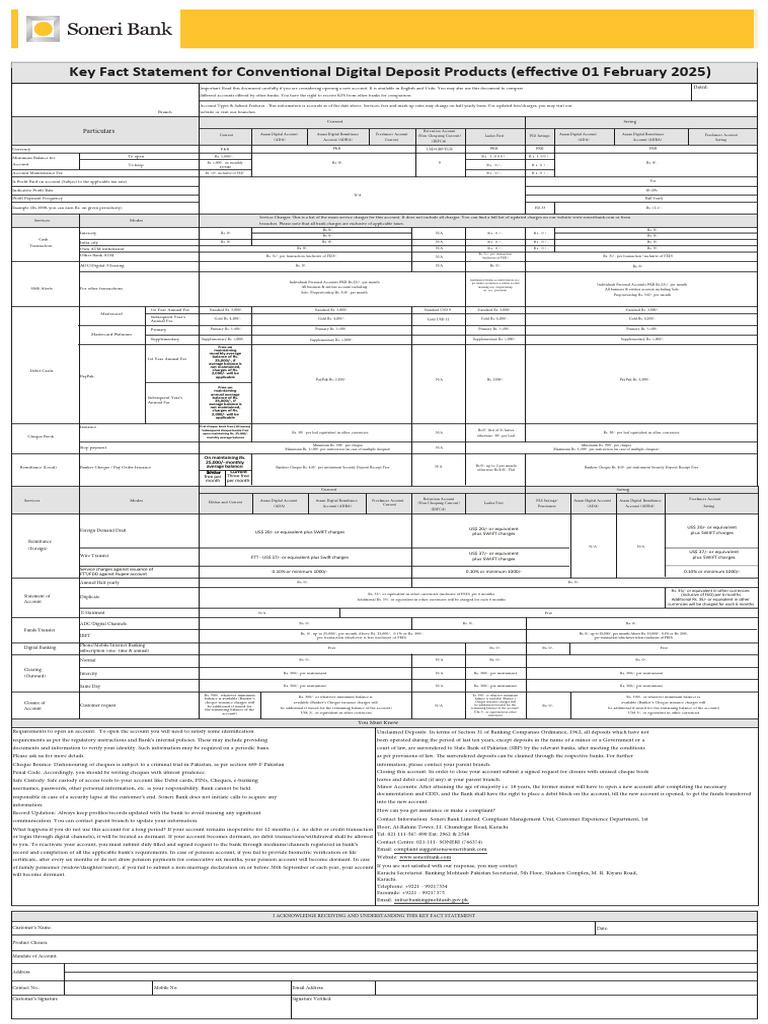 Key Fact Statement - Brochure | PDF | Banks | Cheque