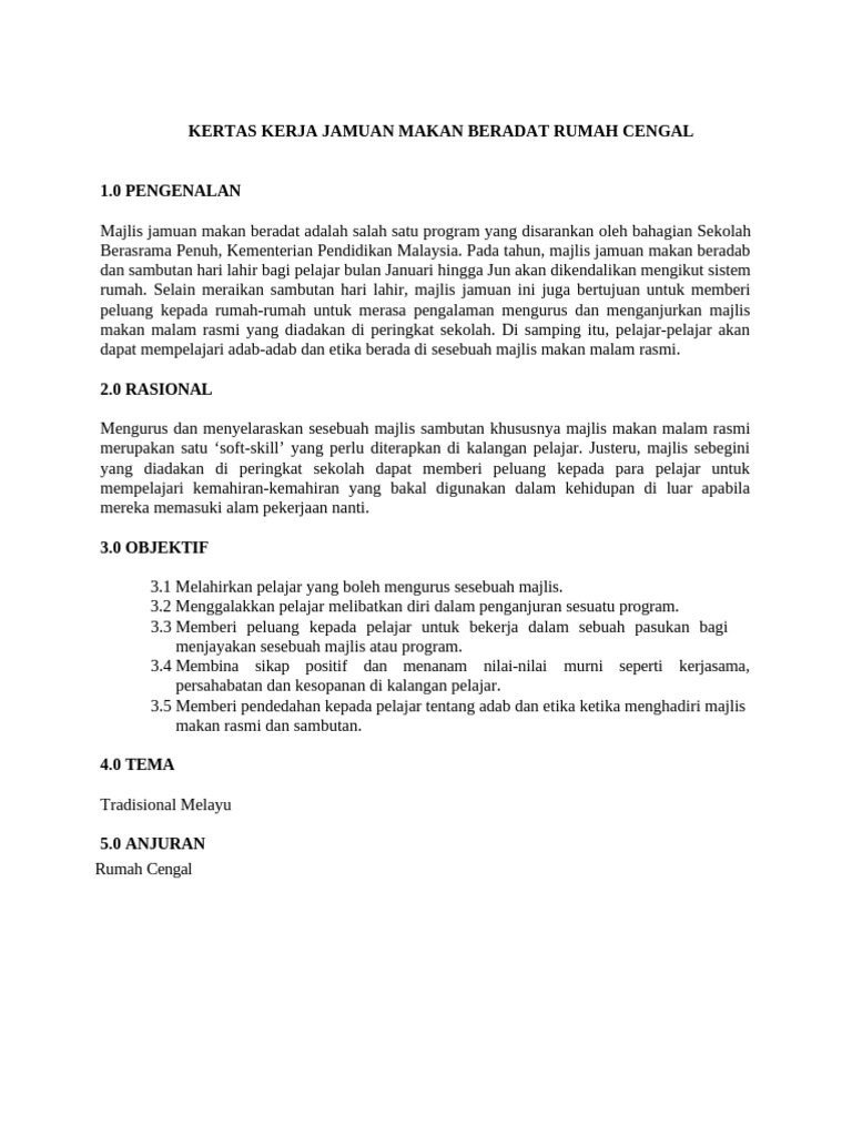 Kertas Kerja Makan Beradab RMH Ali 2016 | PDF