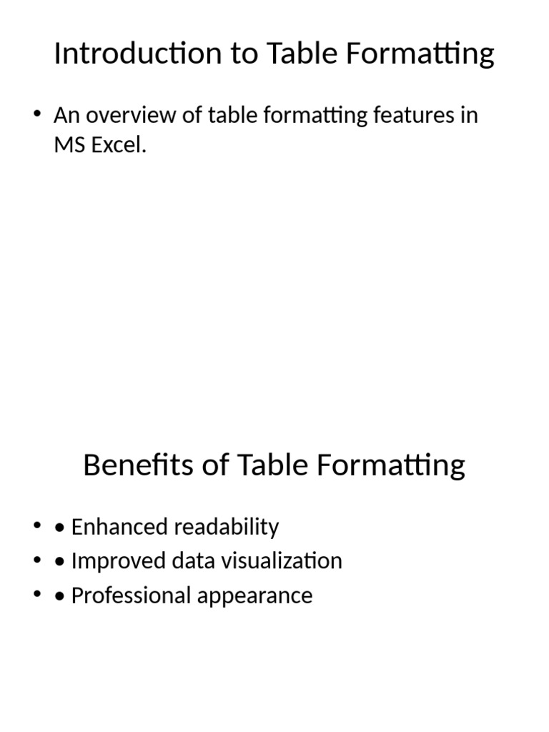 Excel Table Formatting Essentials | PDF | Microsoft Excel | Information ...