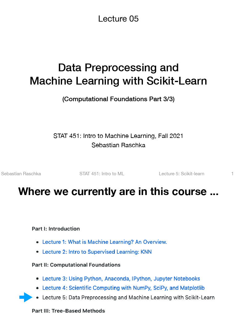 05 Preprocessing and Sklearn Slides | PDF | Cross Validation (Statistics) | Applied Mathematics