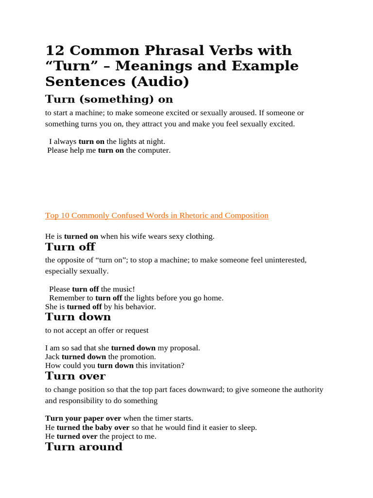 Understanding "Turn" Phrasal Verbs | PDF