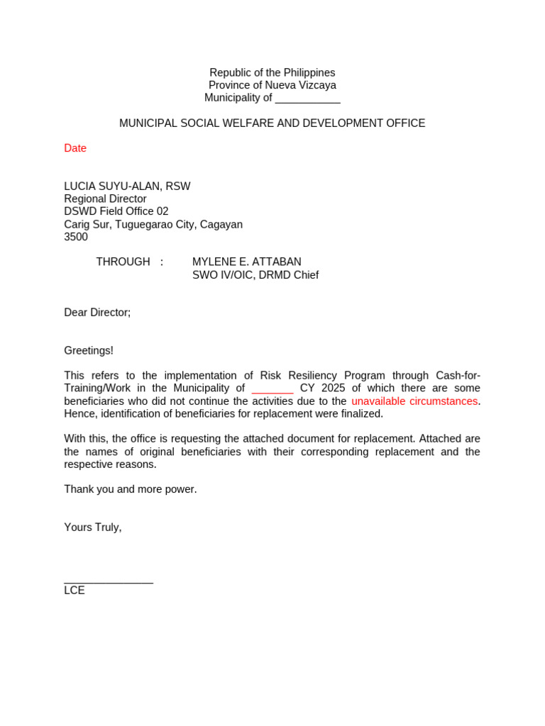 Replacement Beneficiaries for Cash-for-Training | PDF