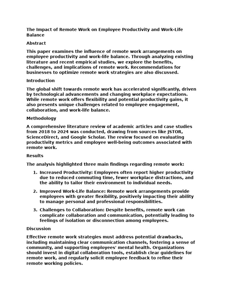 Remote Work's Effects on Productivity & Balance | PDF | Employment ...