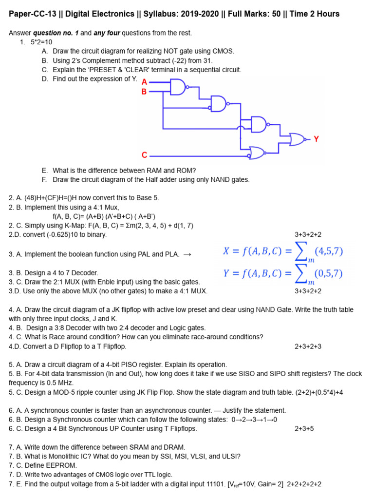 Digital Electronics Question Paper 2025 | PDF