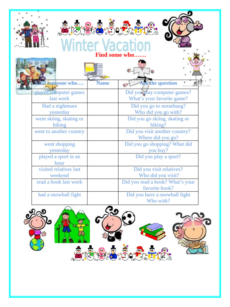 Find Someone Who Winter Vacation 2011 Version 3 | PDF