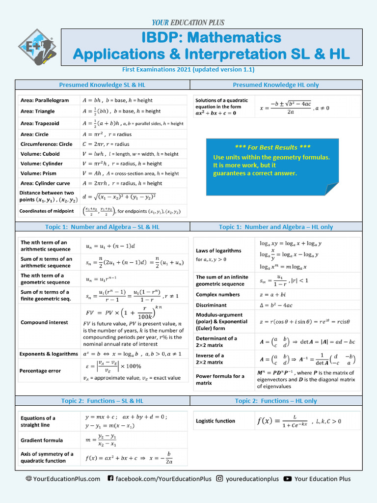 IBDP Math AI (Formulas) | PDF | Mathematics