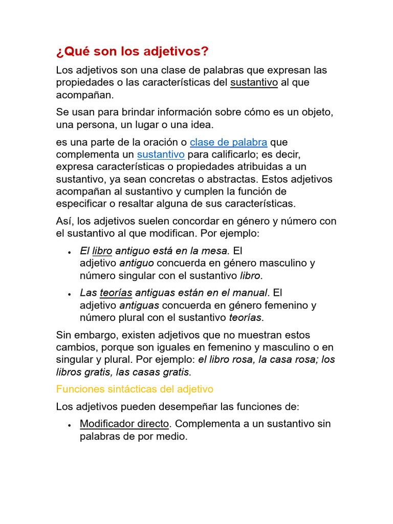 Guía completa sobre adjetivos | PDF | Adjetivo | Sustantivo