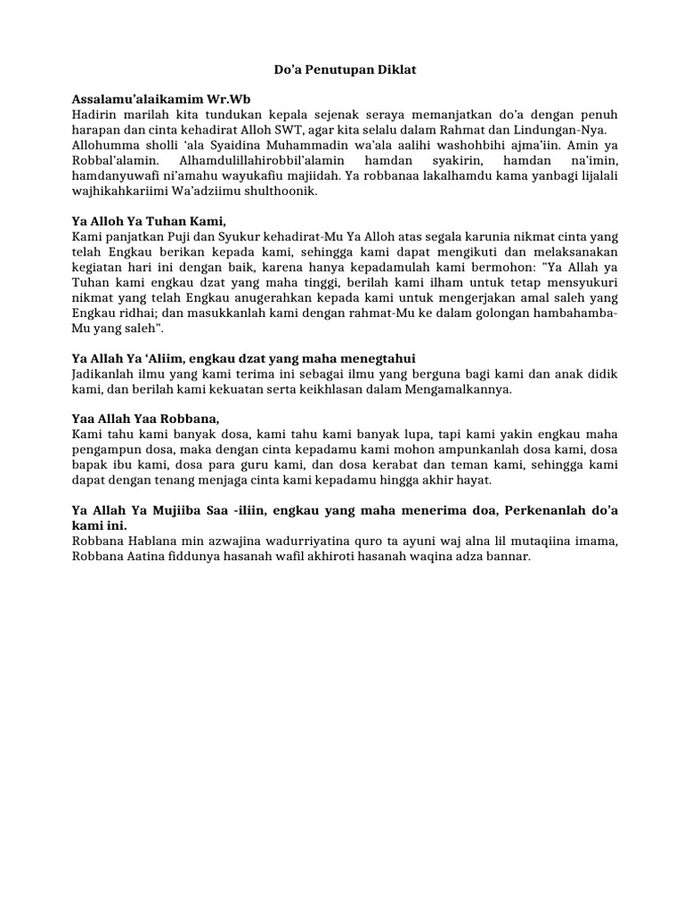 Teks Doa Penutupan Diklat | PDF