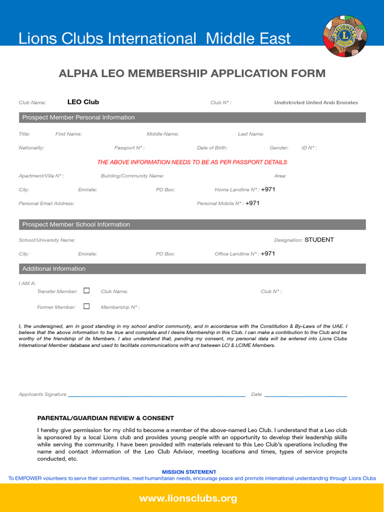 Alpha LEO Membership Applcation Form | PDF