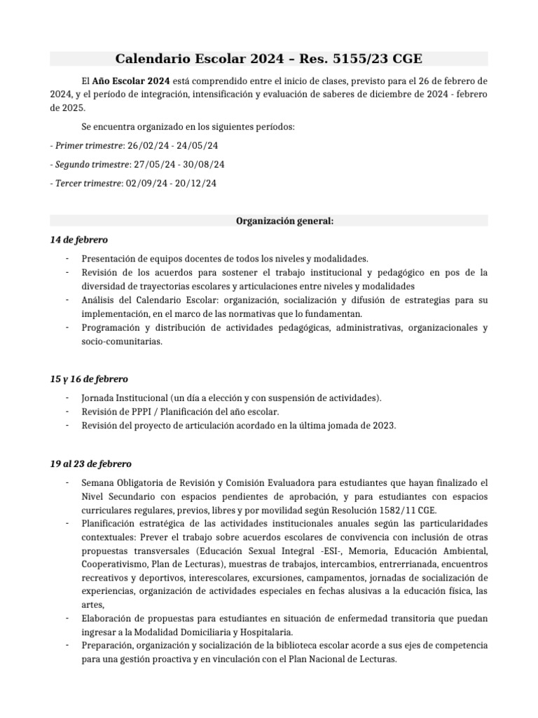 Calendario Escolar 2024: Fechas y Actividades | PDF