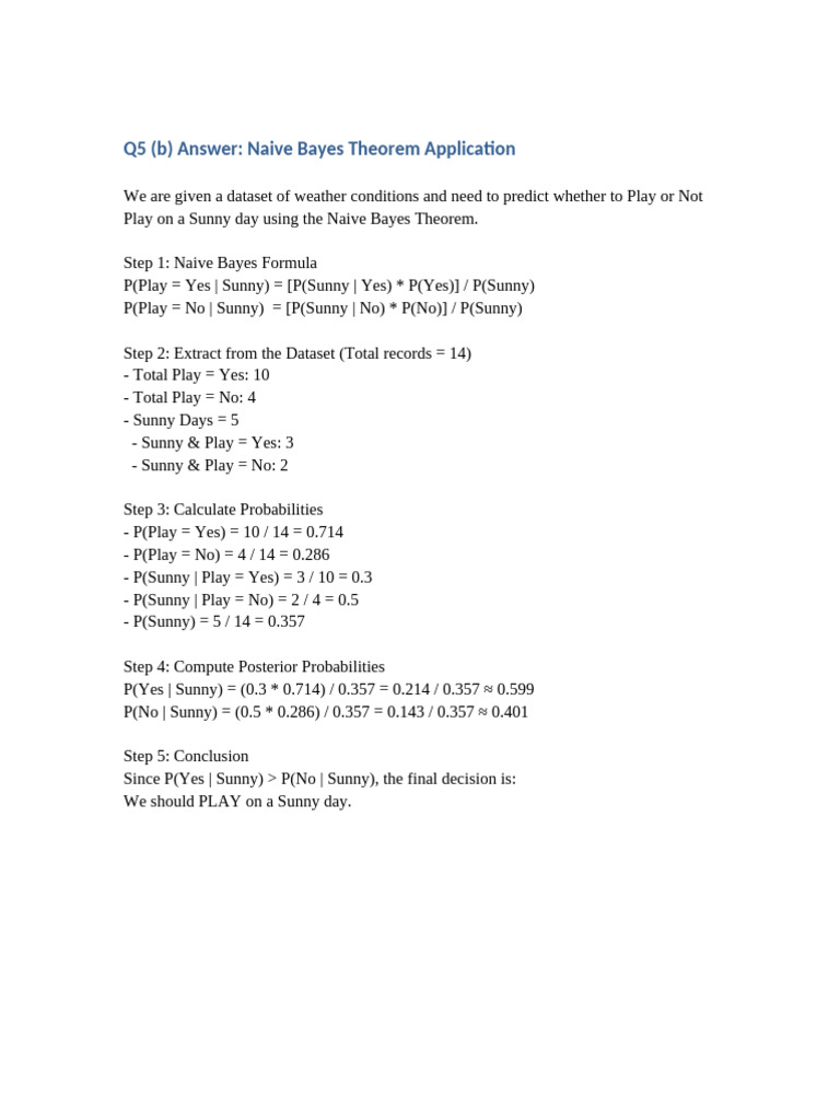 Q5b Naive Bayes Answer | PDF