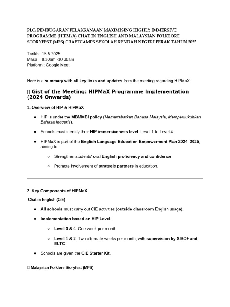15.5.2025 PLC HIPMaX CiE Meeting Gist | PDF