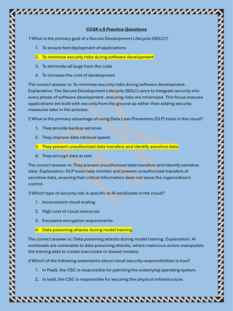 CCSK Ver 5 Sample Questions! | PDF | Cloud Computing | Security