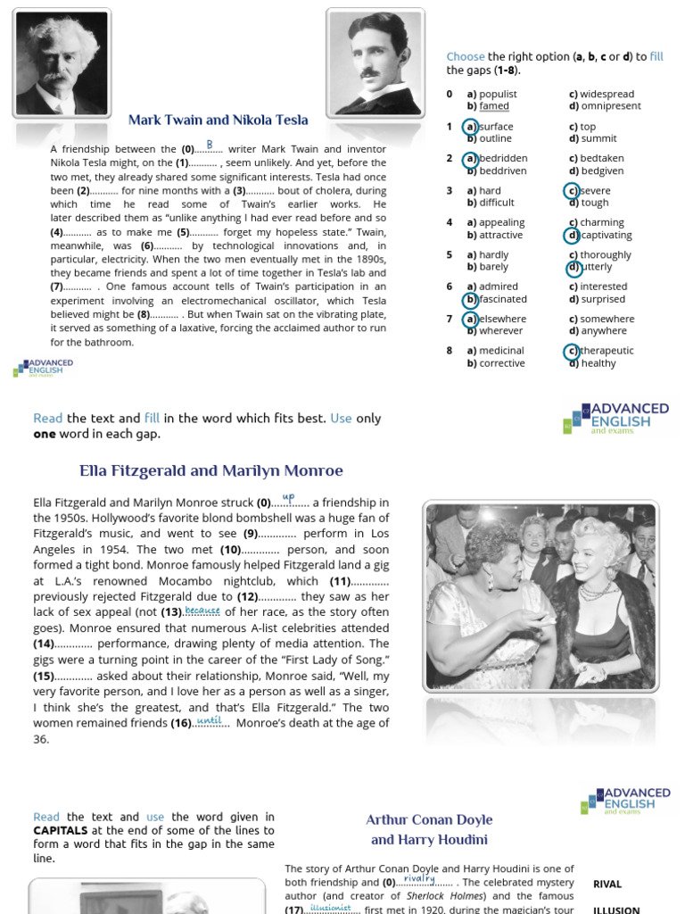 Reading & Use of English - Unlikely Friendships - Keys | PDF | Harry ...
