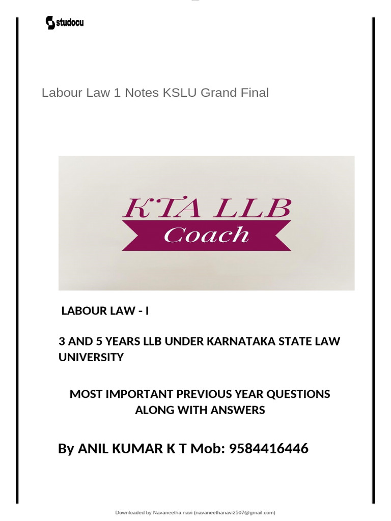 Labour Law 1 Notes Kslu Grand Final | PDF | Arbitration | Justice