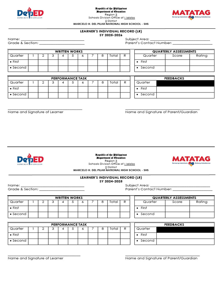 Learner's Individual Record Template | PDF