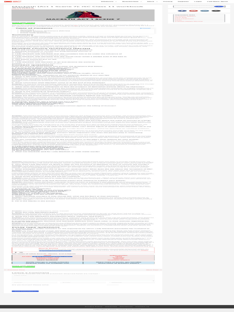 Macbeth (Act 1 Scene 7) : IsC Class 11 Workbook Answers | PDF | Macbeth | Virtue