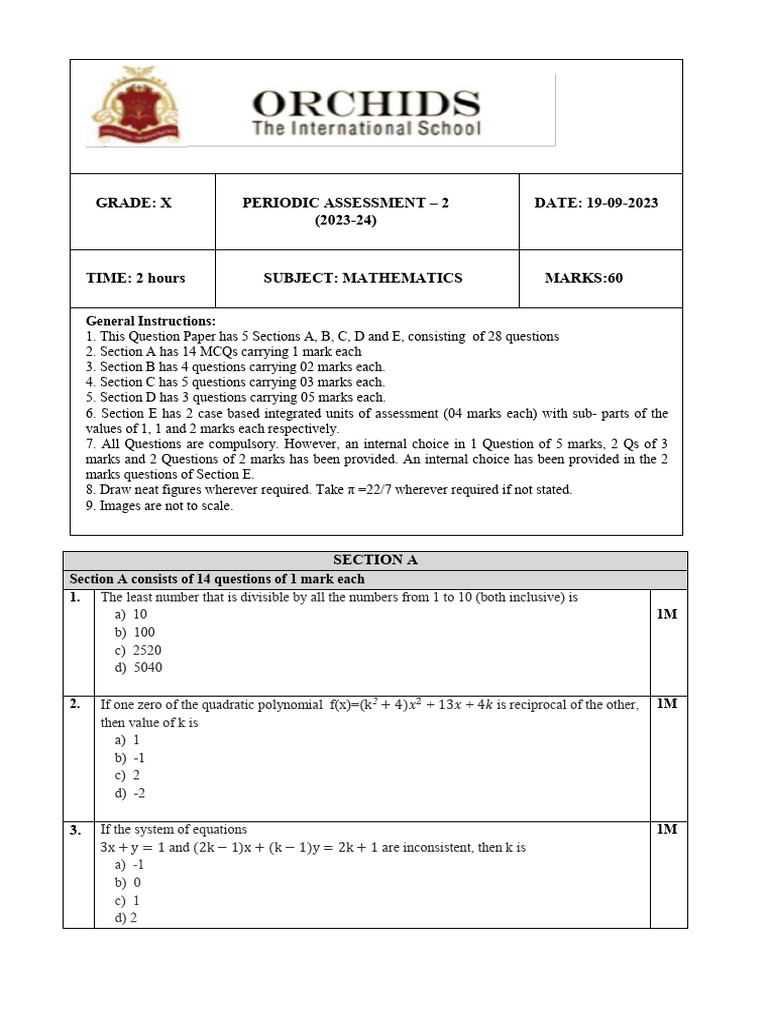 Grade 10 Mathematics Midterm Exam 2023 | PDF | Area | Circle