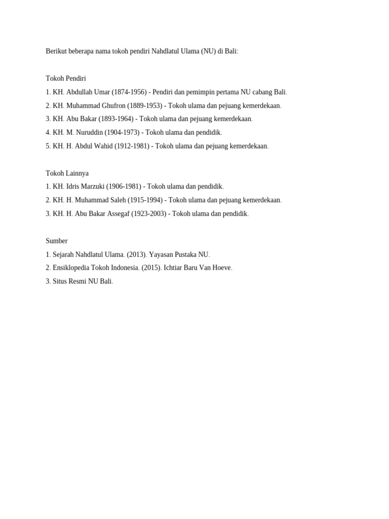 Berikut Beberapa Nama Tokoh Pendiri Nahdlatul Ulama | PDF