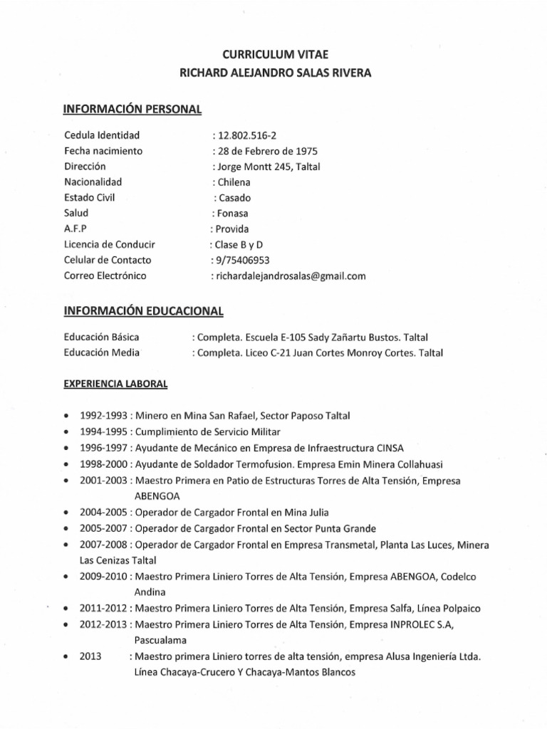 Curriculum Vitae Richard Salas | PDF