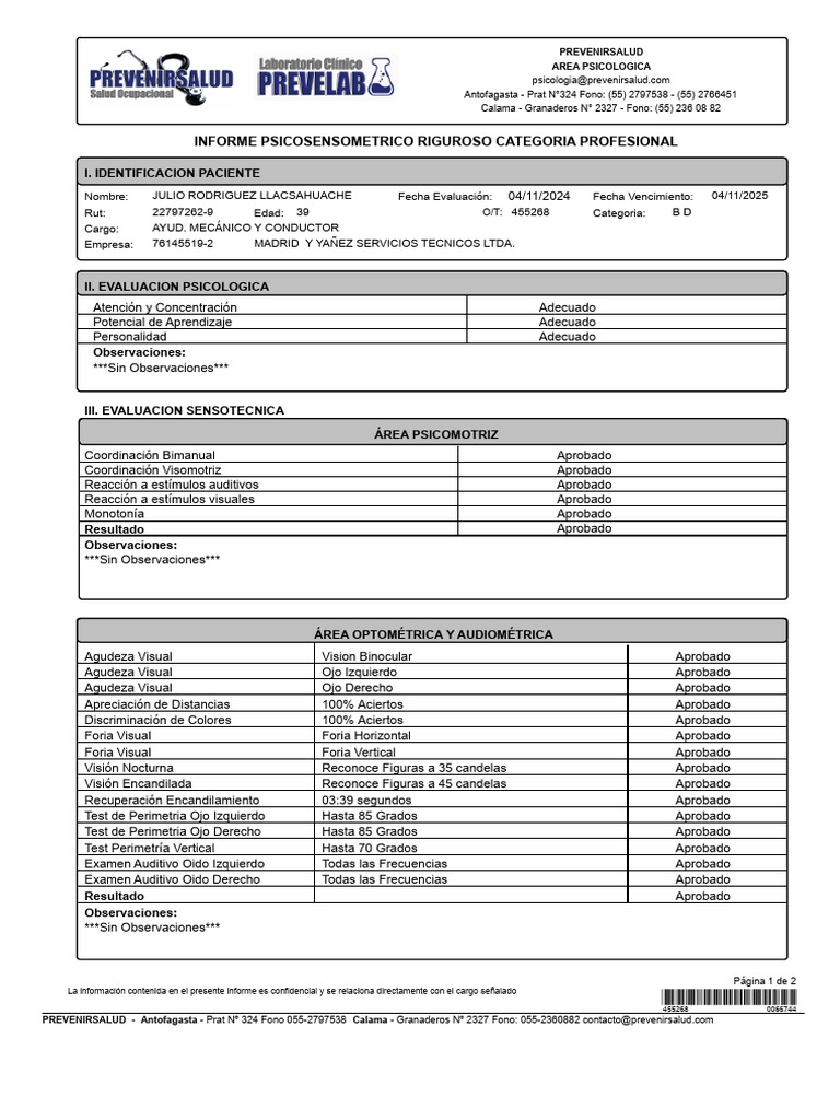Informe Psicosensométrico Riguroso | PDF