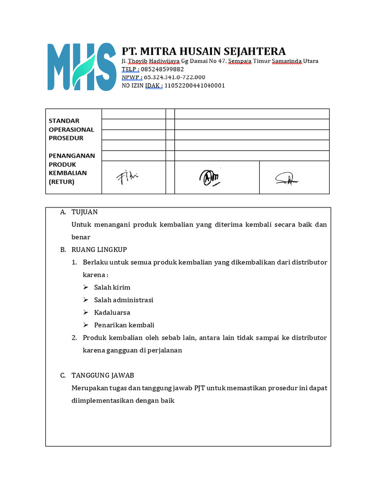 8.1 Sop Penanganan Produk Kembalian (Retur) | PDF