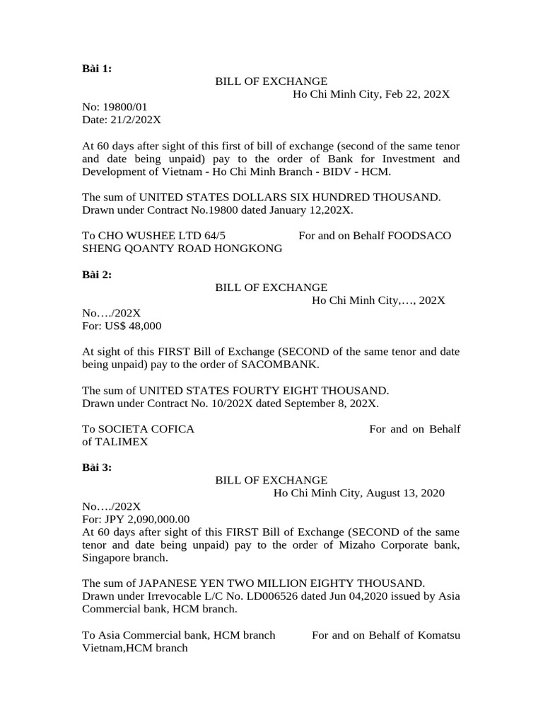 Bills of Exchange Samples in Vietnam | PDF | Foreign Exchange Market ...