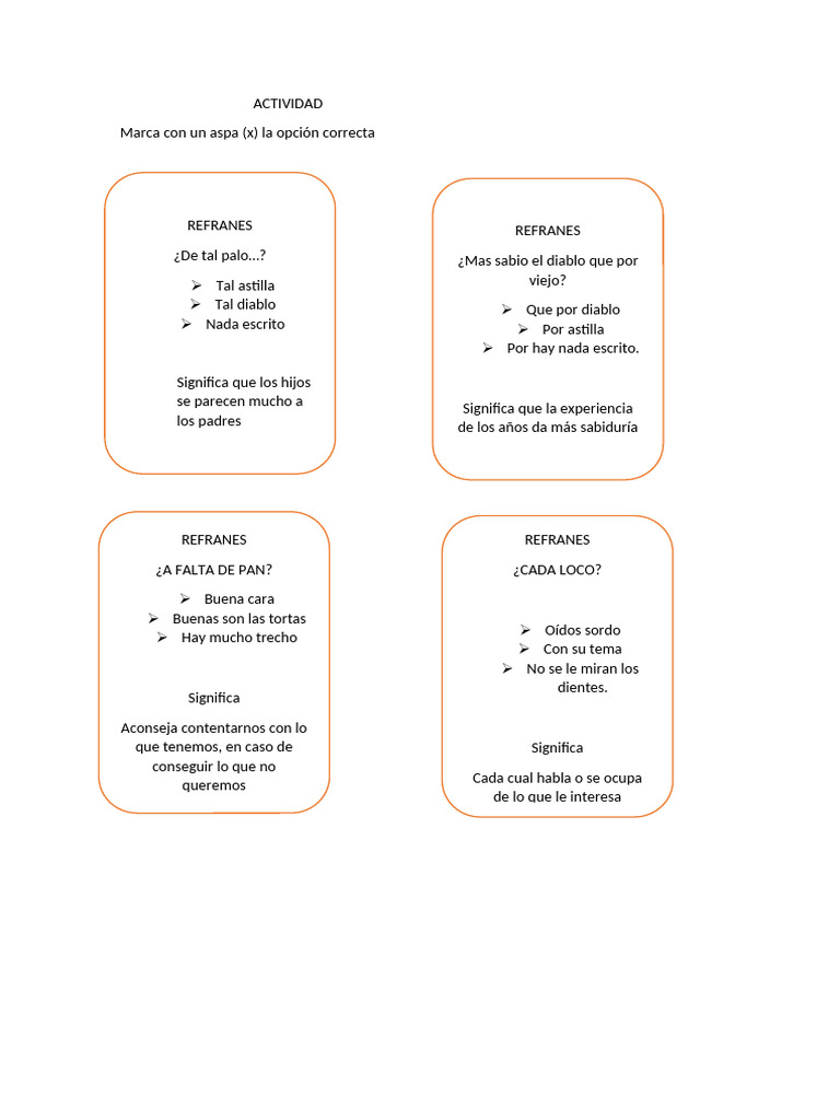 ACTIVIDAD de Refranes | PDF