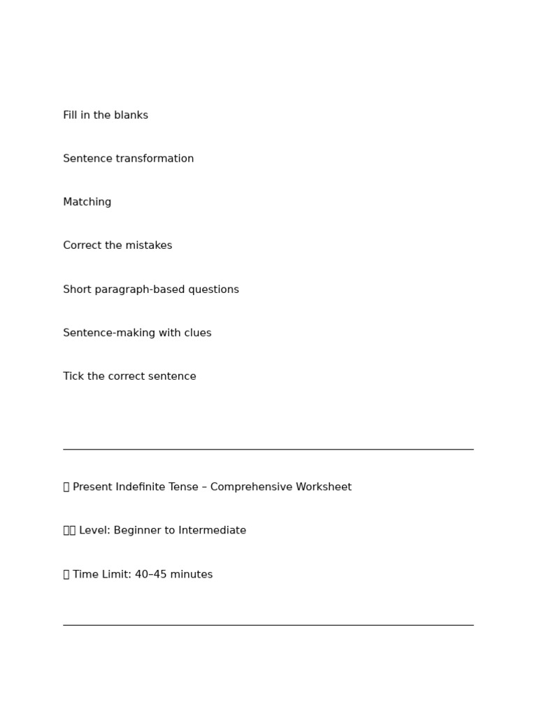 Present Indefinite Tense Worksheet 1 | PDF | Languages | Foreign ...