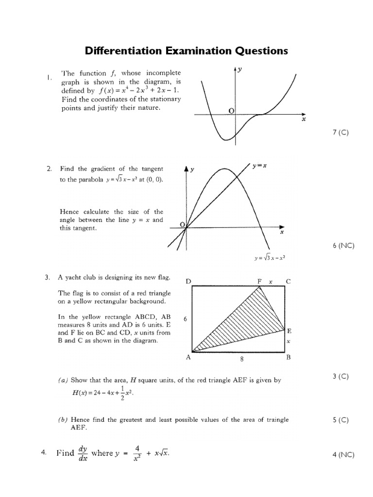Unit 1 Differentiation Exam Questions | PDF