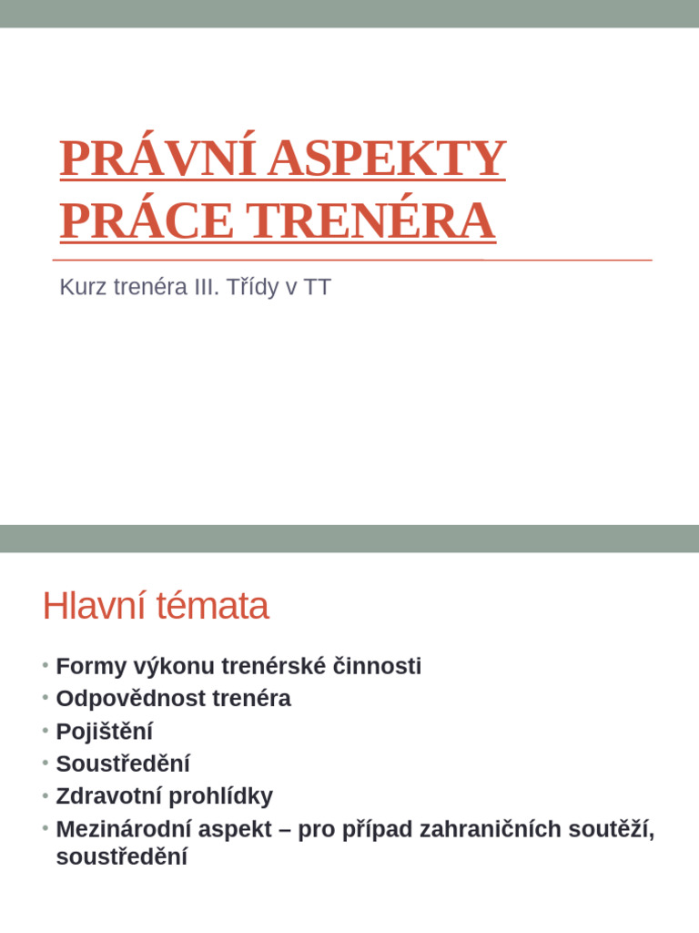 Pravni Aspekty Prace Trenera | PDF