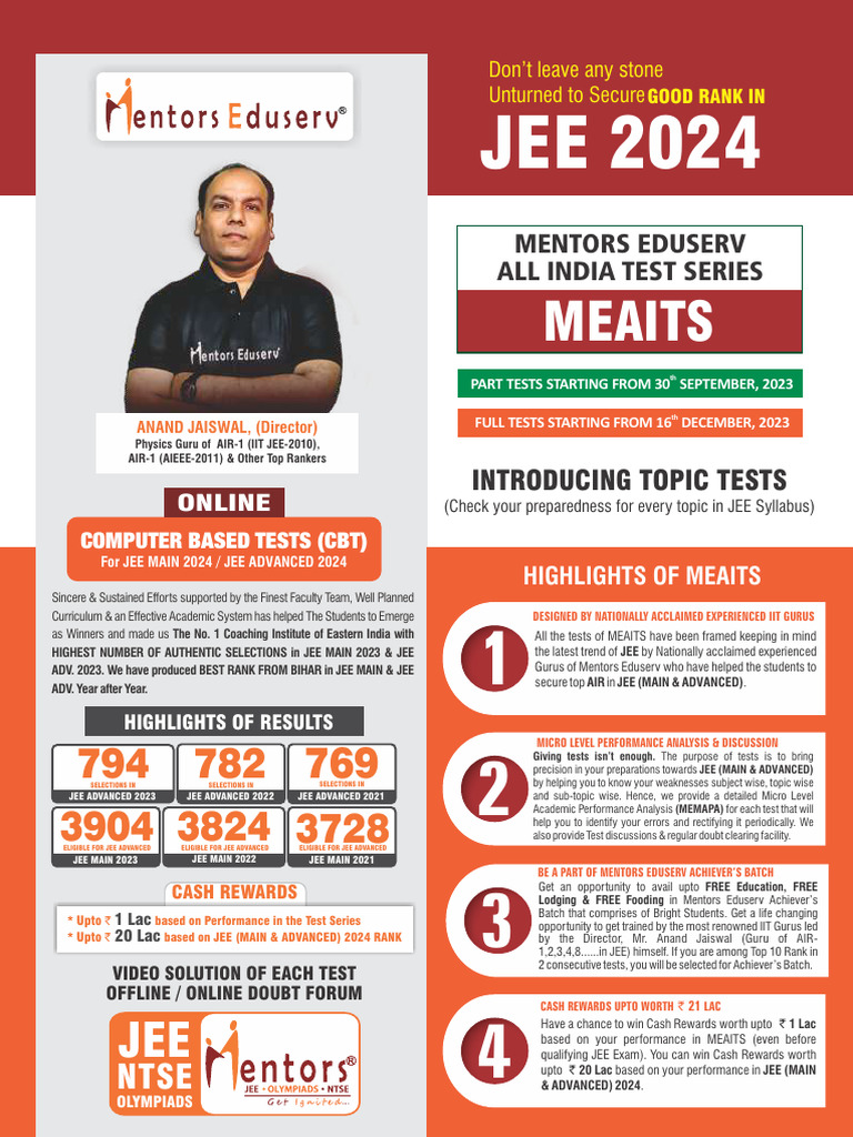 Mentors Eduserv JEE 2024 Test Series | PDF | Chemistry | Waves