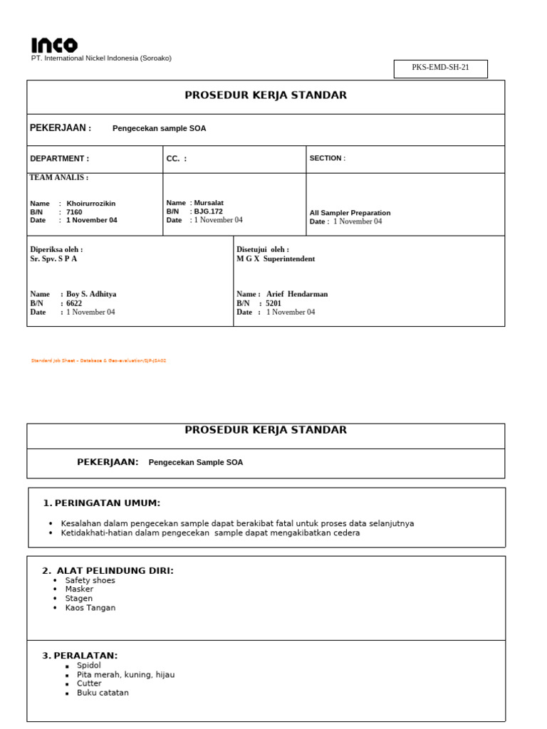 PKS EMD SH 21 Pengecekan Sample SOA | PDF