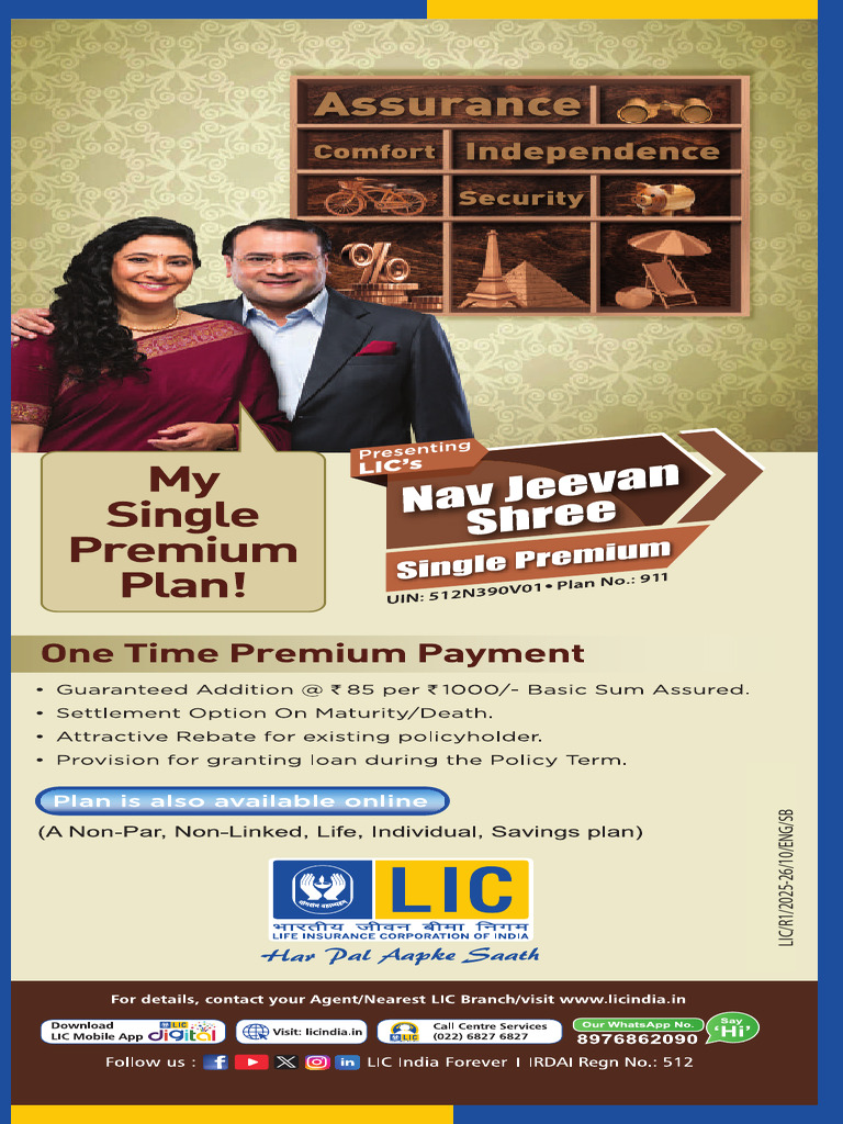 LIC - Single Prem Nav Jeevan Shree - Sales Brochure - 4 Inch X 9 Inch - Eng | PDF | Insurance ...