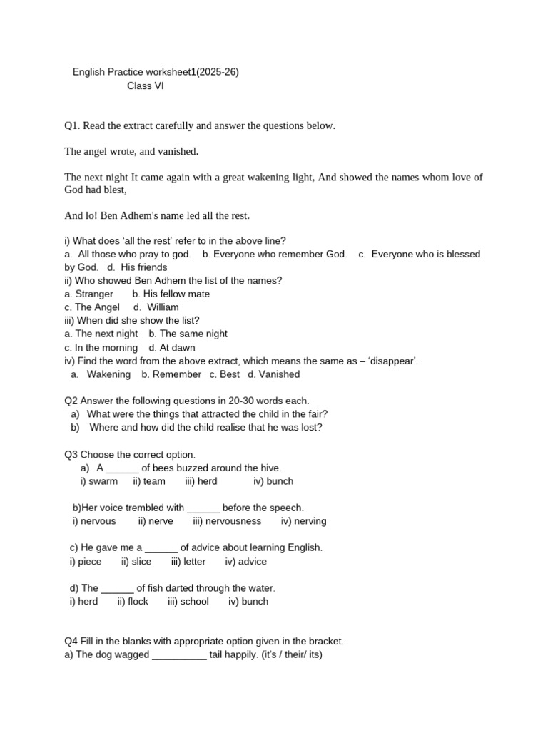 Practice Worksheet 2 Class 6. | PDF