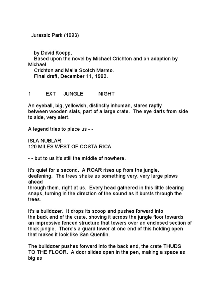 Jurassic Park Script Scene 1 | PDF | Leisure