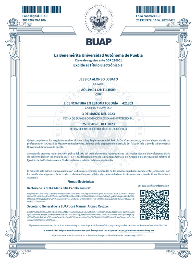 La Benemérita Universidad Autónoma de Puebla: Expide El Título Electrónico A | PDF