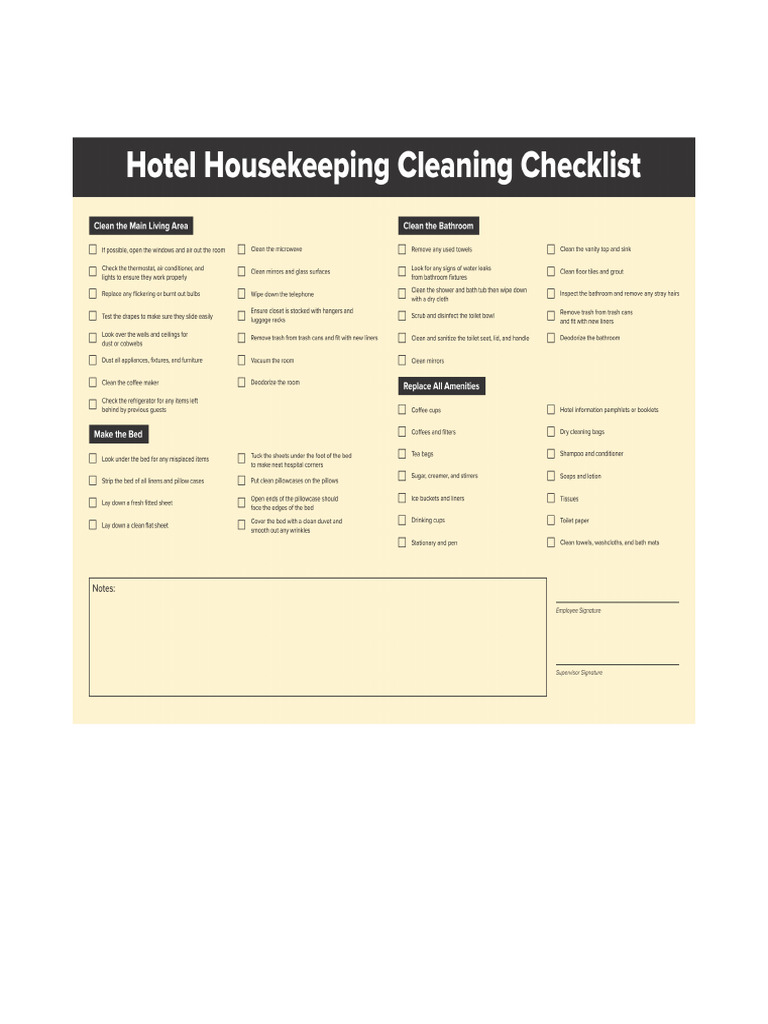 Hotel Housekeeping Checklist Template 401587.Png | PDF