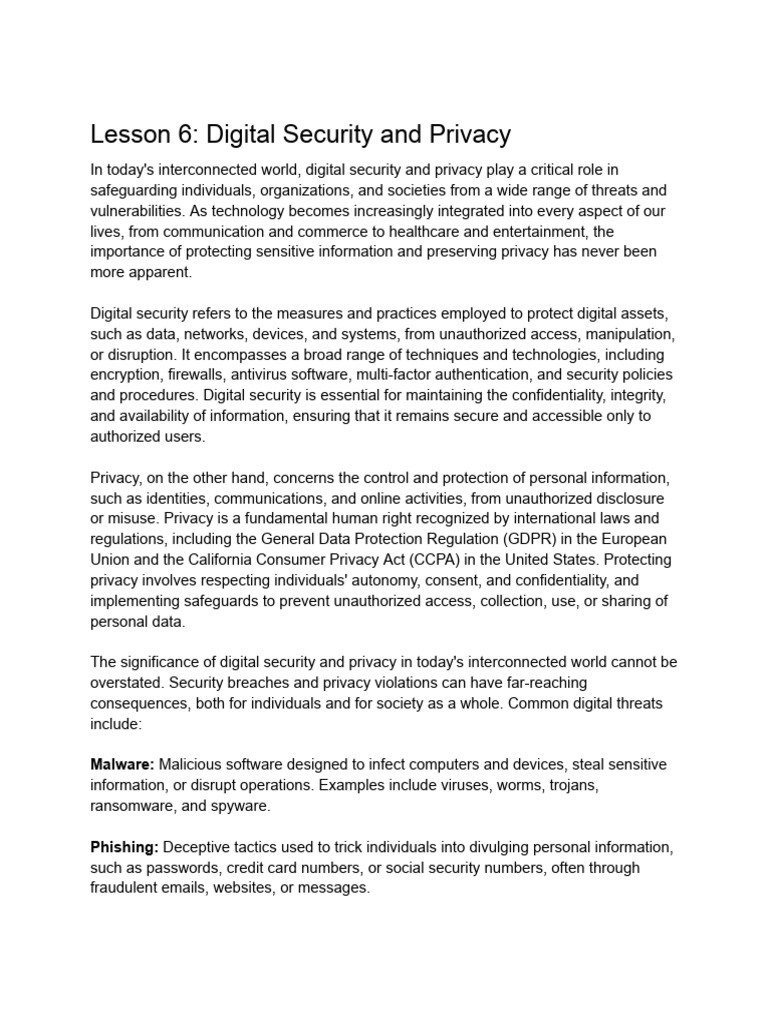 Lesson 6 Digital Security and Privacy | PDF | Public Key Cryptography ...