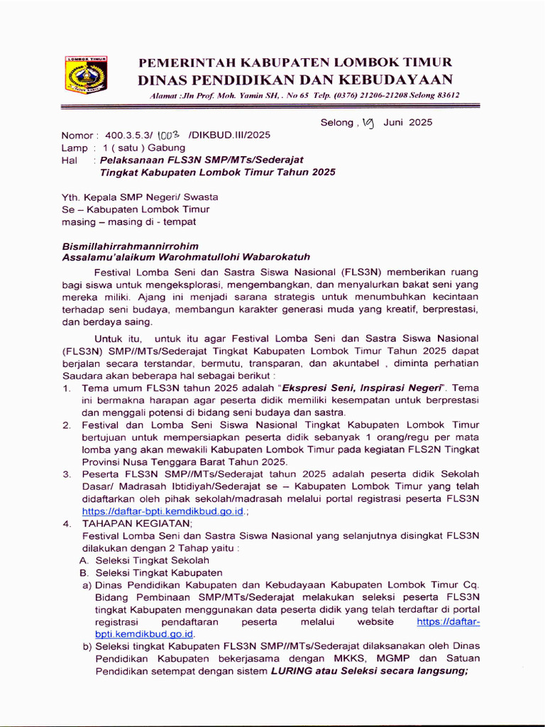 Pelaksanaan Fls3n SMP Tahun 2025 | PDF