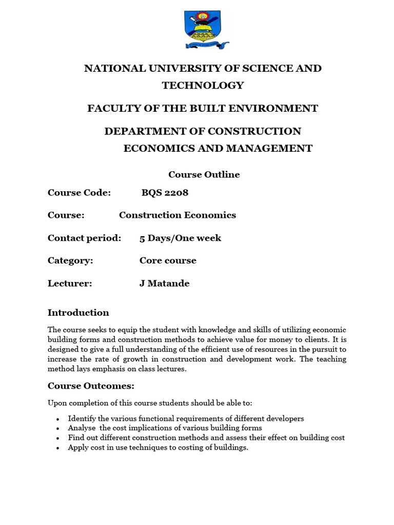 Construction Economics Course Outline | PDF | Economics