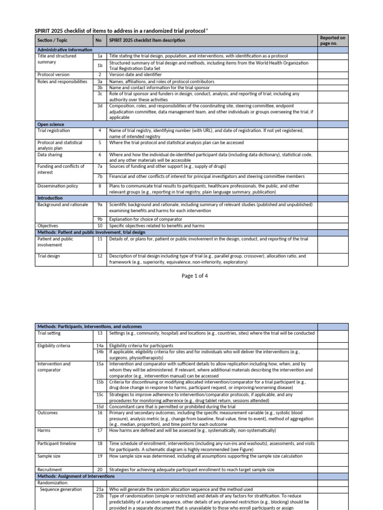 SPIRIT 2025 Protocol Checklist | PDF | Sampling (Statistics) | Data